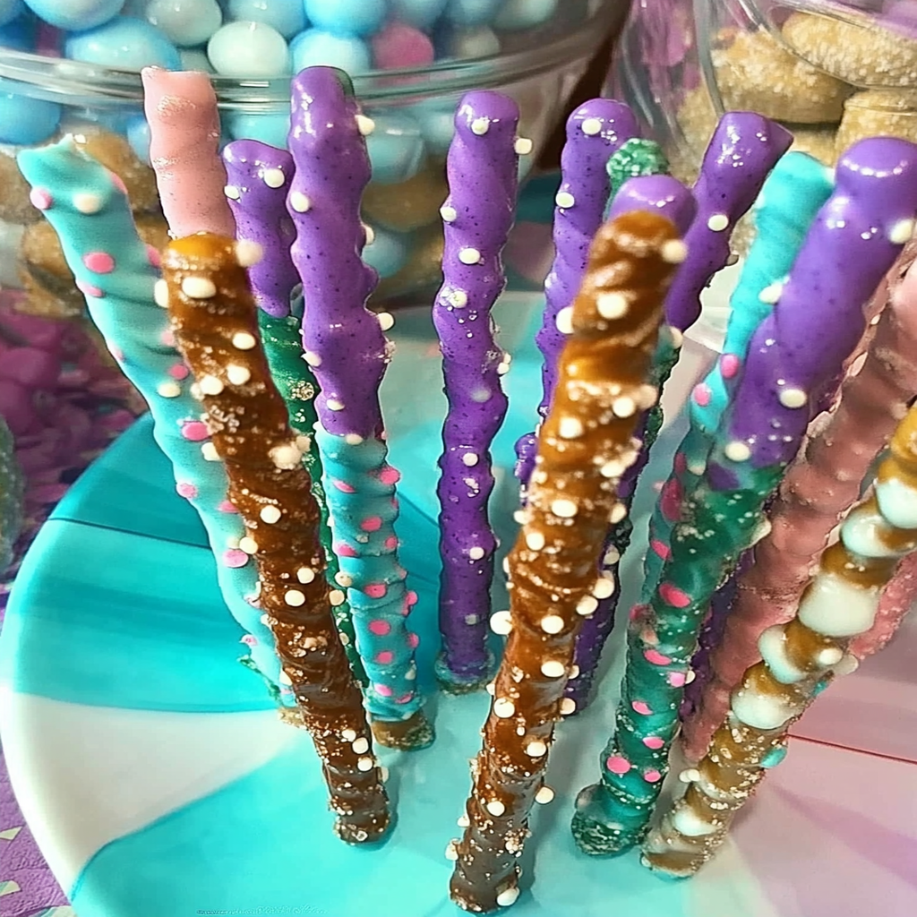 Mermaid Birthday Party Seaweed Pretzel Rods