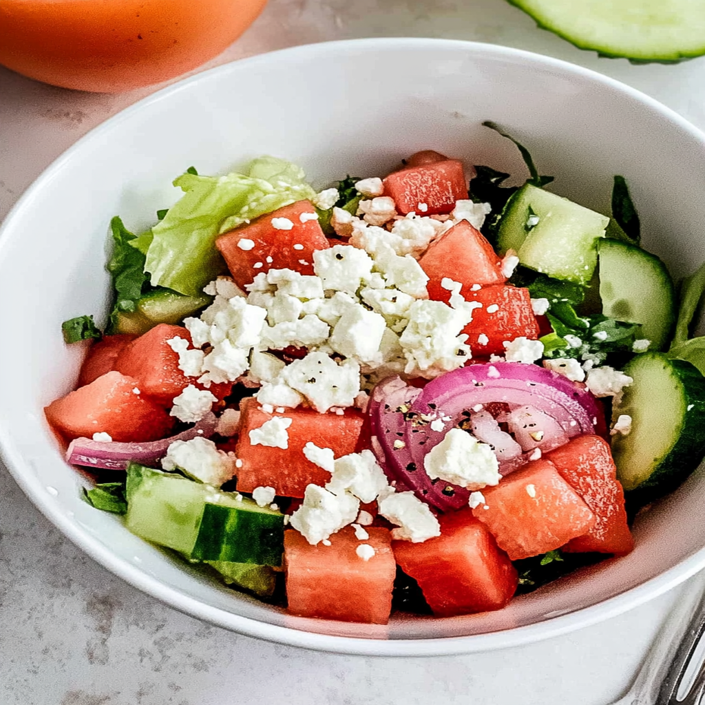 Simple Watermelon Salad with Red Onion & Feta