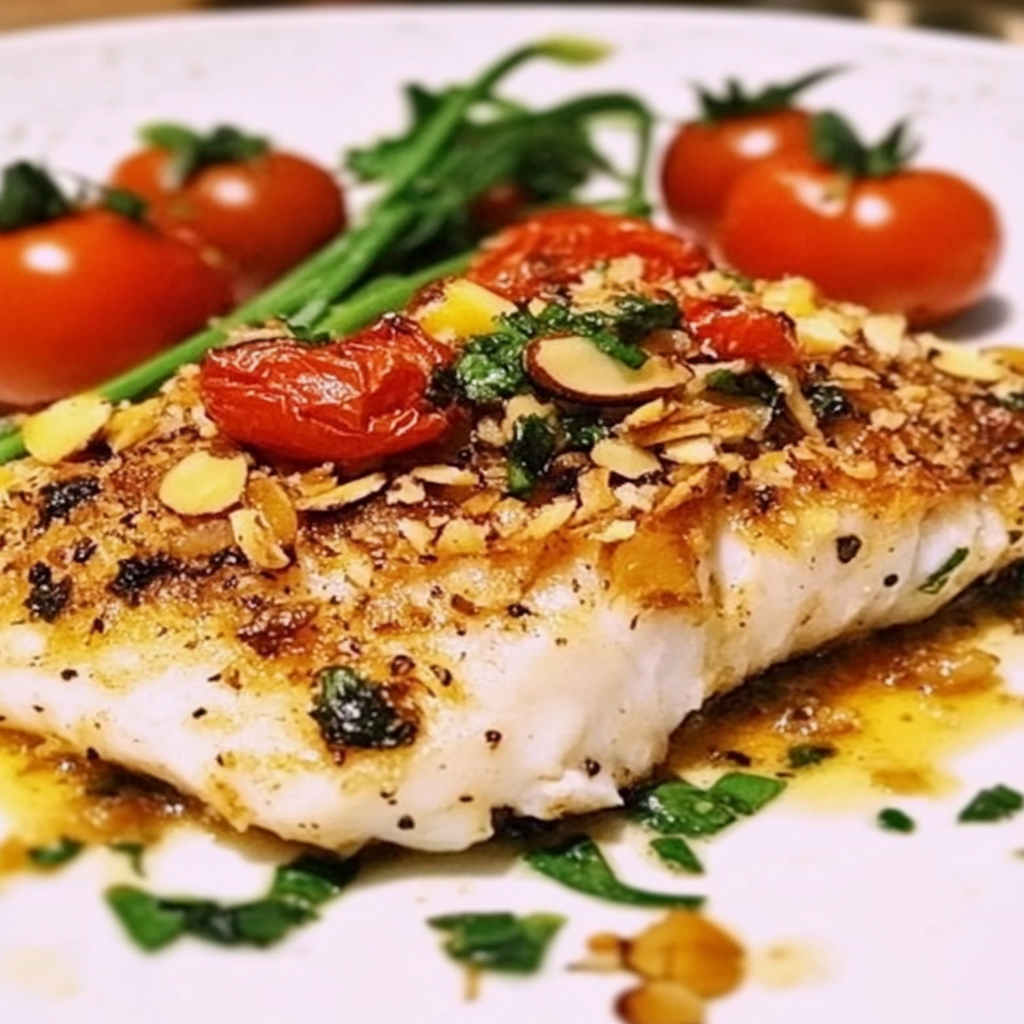 Almond Crusted Cod with Roasted Tomatoes and Garlic