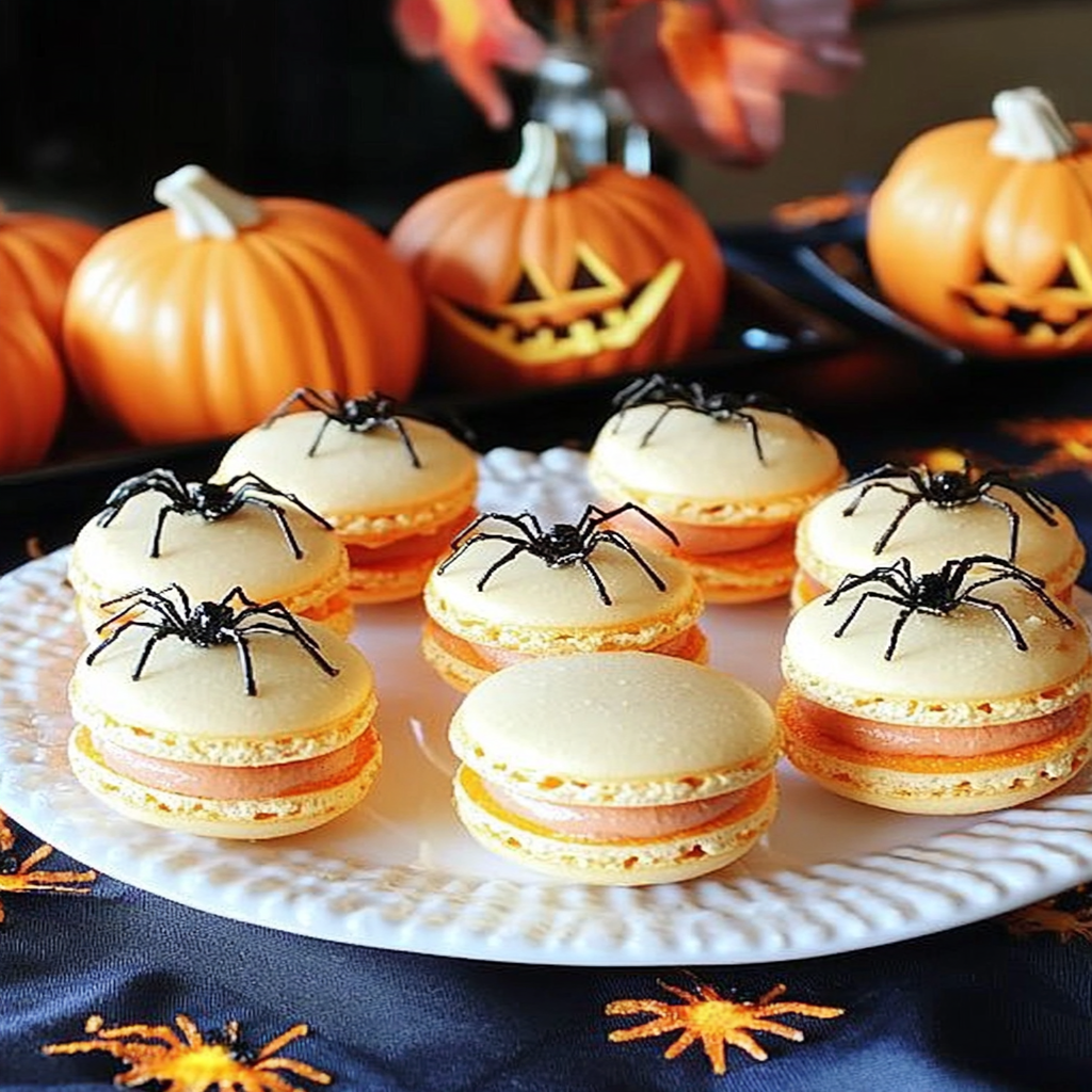 Orange Blossom Macarons with Spider Legs