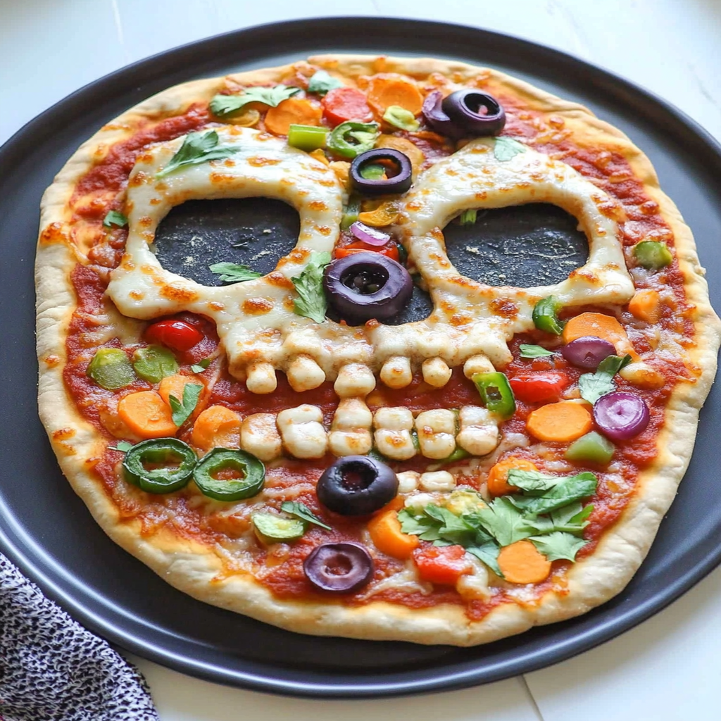 Halloween Food Skeleton Veggie Pizza