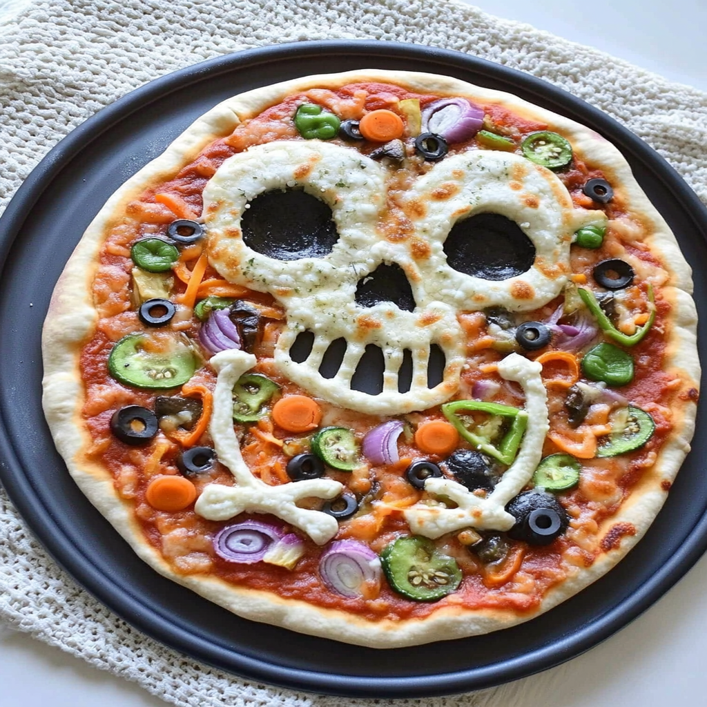 Halloween Food Skeleton Veggie Pizza