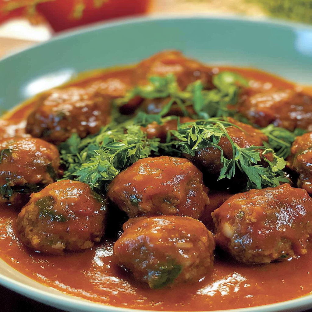 Winter Collard Greens & Beef Kofta in Tomato Sauce