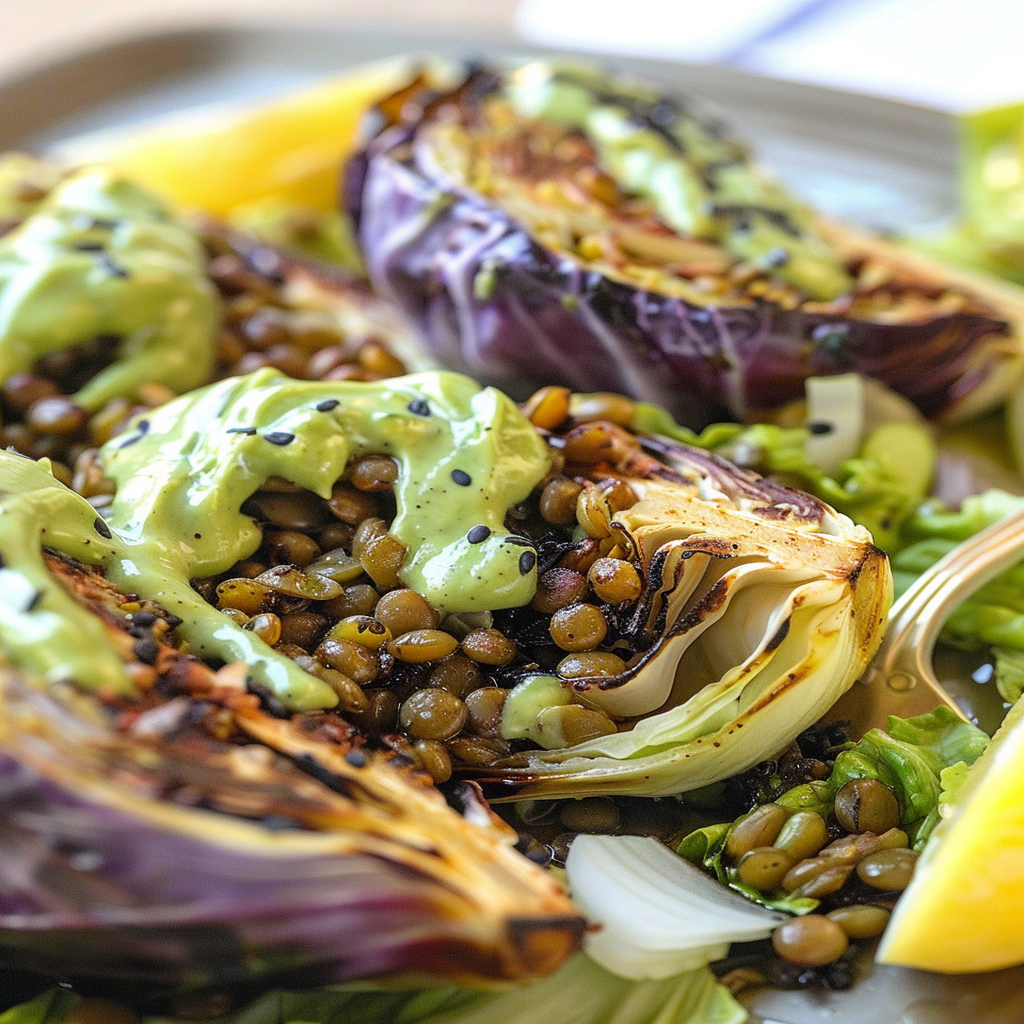 Charred Cabbage with Lentils and Green Tahini